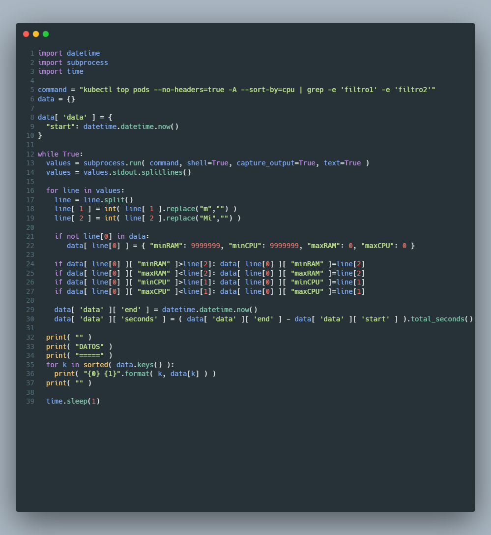 Código con el script